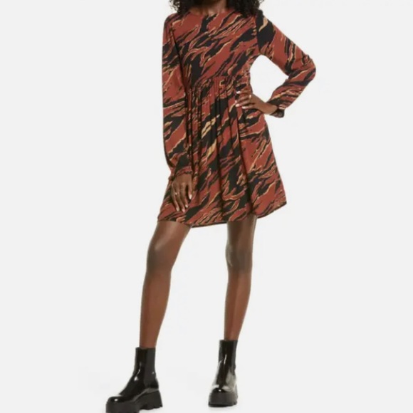 bp | Dresses | Bp Long Sleeve Dress In Brown Burnout Tiger Stripe Print ...
